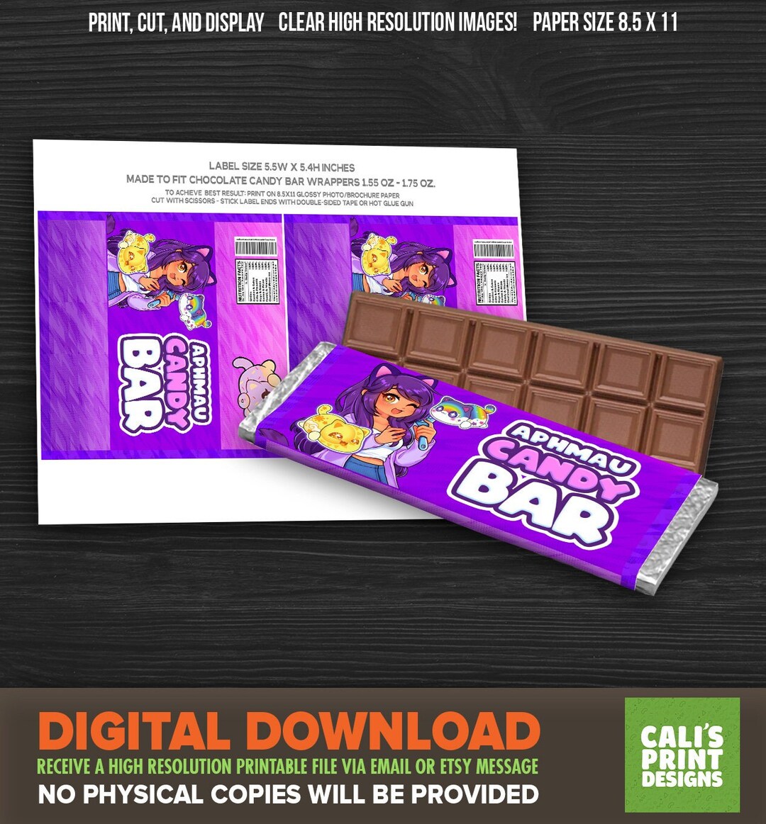 Printable Aphmau Chocolate Candy Bar Labels- Aphmau Party - Meemeows - Etsy