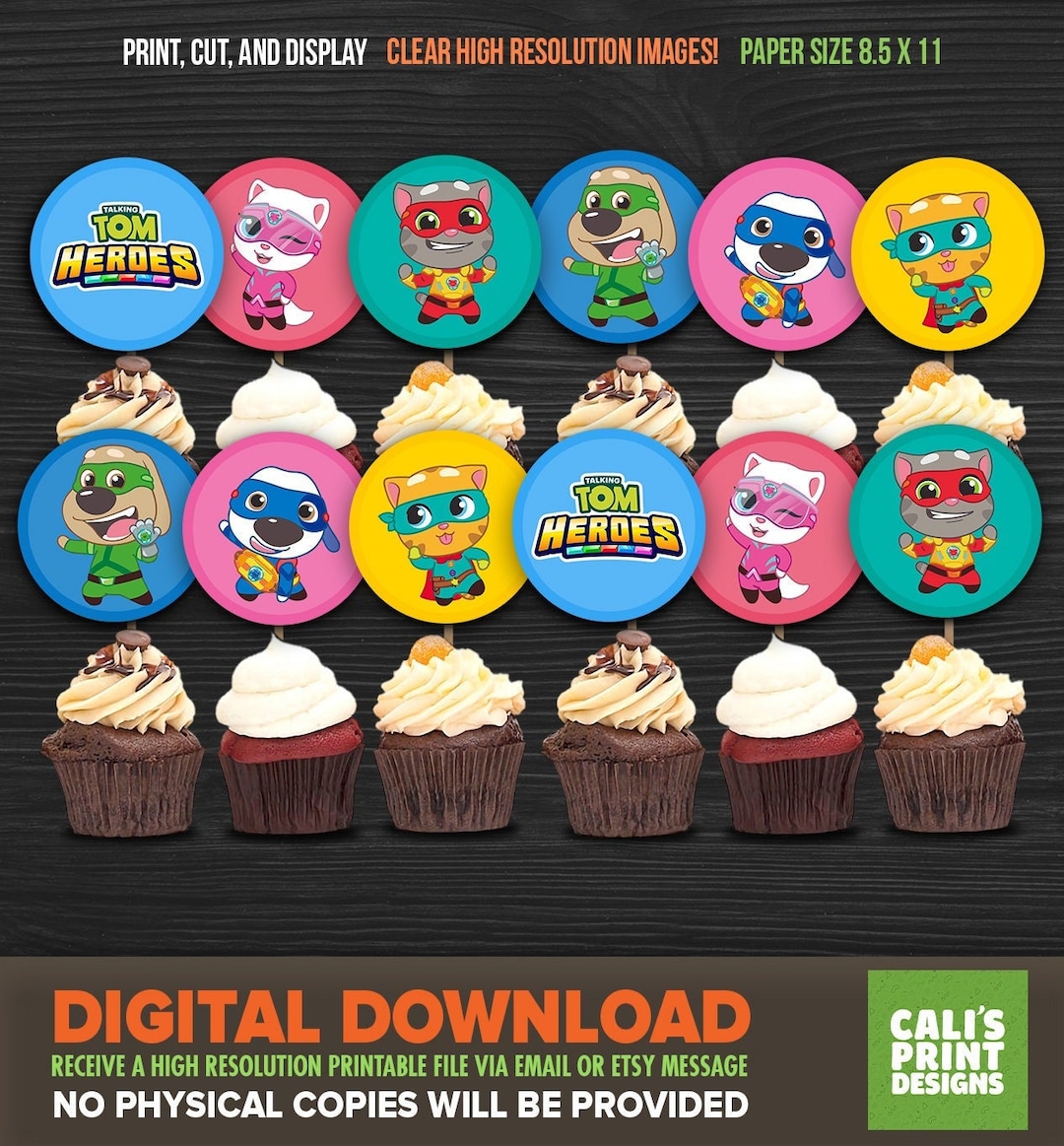 Talking Cat Heroes Cupcake Toppers - Talking Tom Template - Instant ...