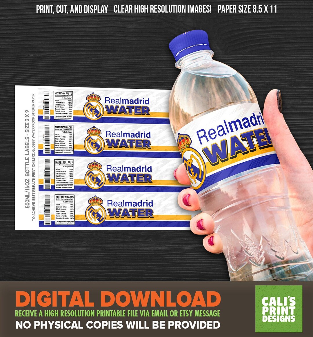 Real Madrid Chip Water Bottle Label Real Madrid Party FC Banderín Real ...