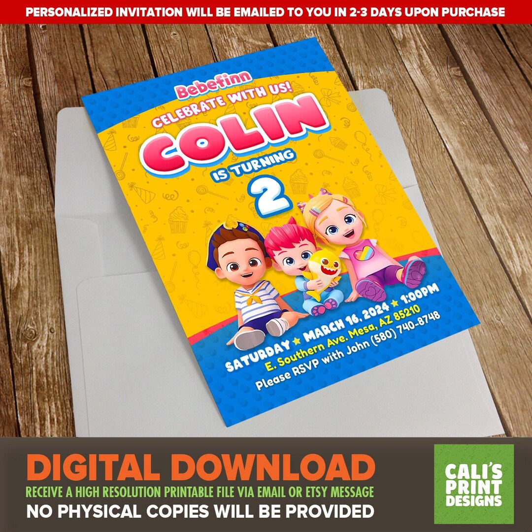 Invitación digital personalizada BabyFin Fiesta Bebefinn Baby Shark ...