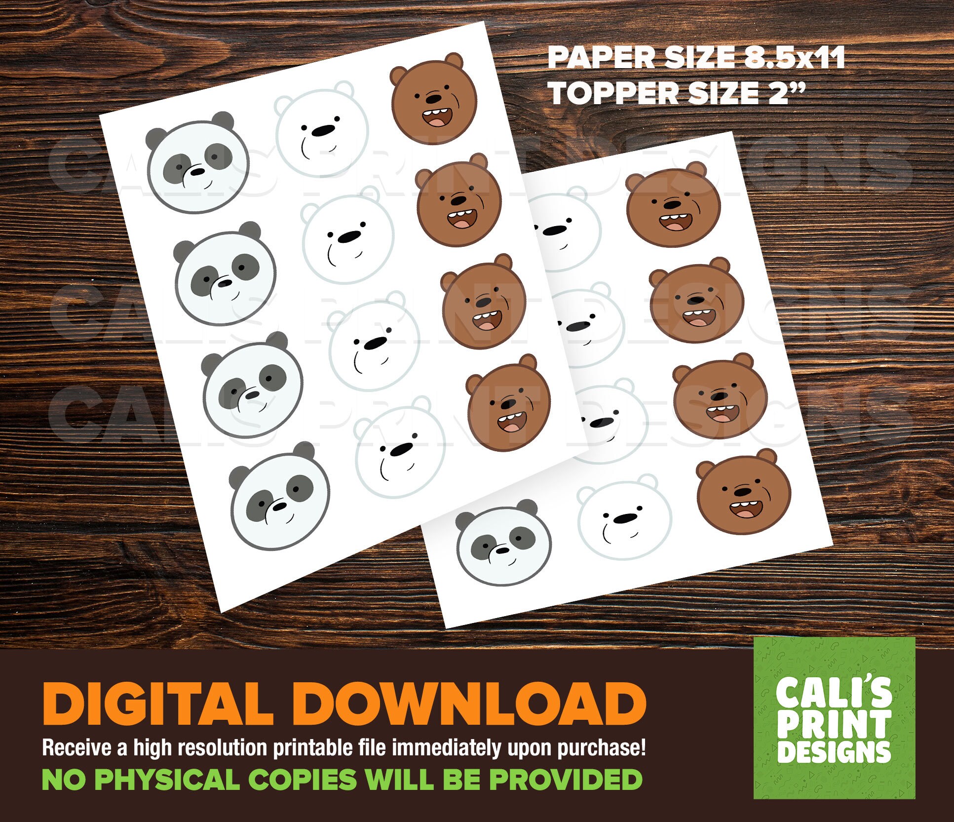 Imprimible we Bare Bears Happy Birthday Cupcake Toppers Descarga ...