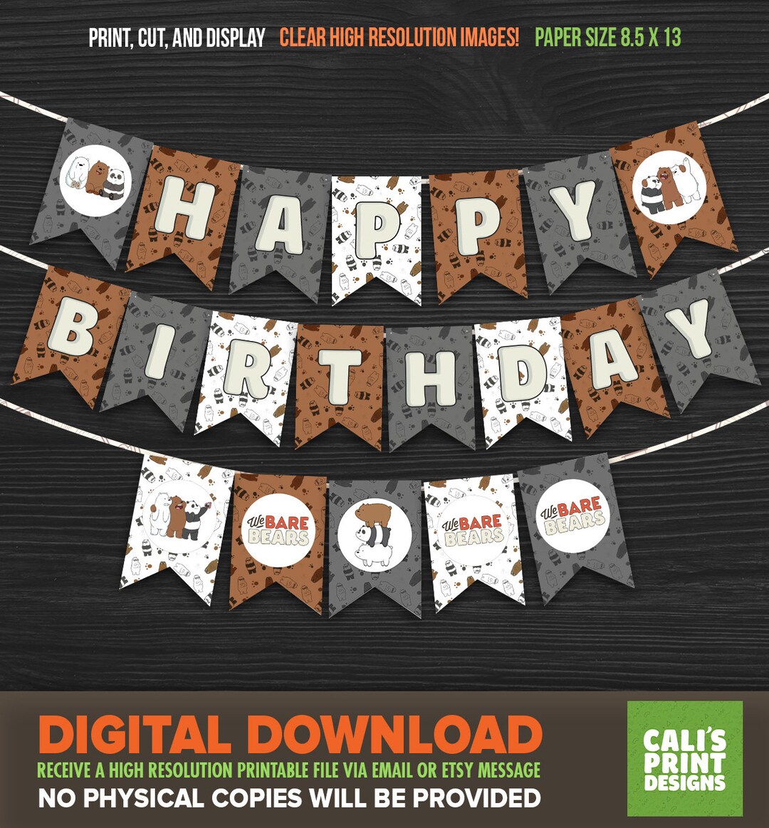 Printable We Bare Bears Happy Birthday Banners Buntings - We Bare Bears ...