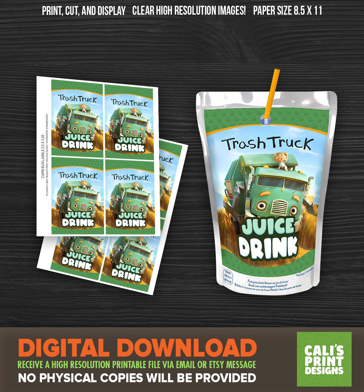 Printable Trashed Truck Caprisun Label Trash Truck Label Trash Truck ...