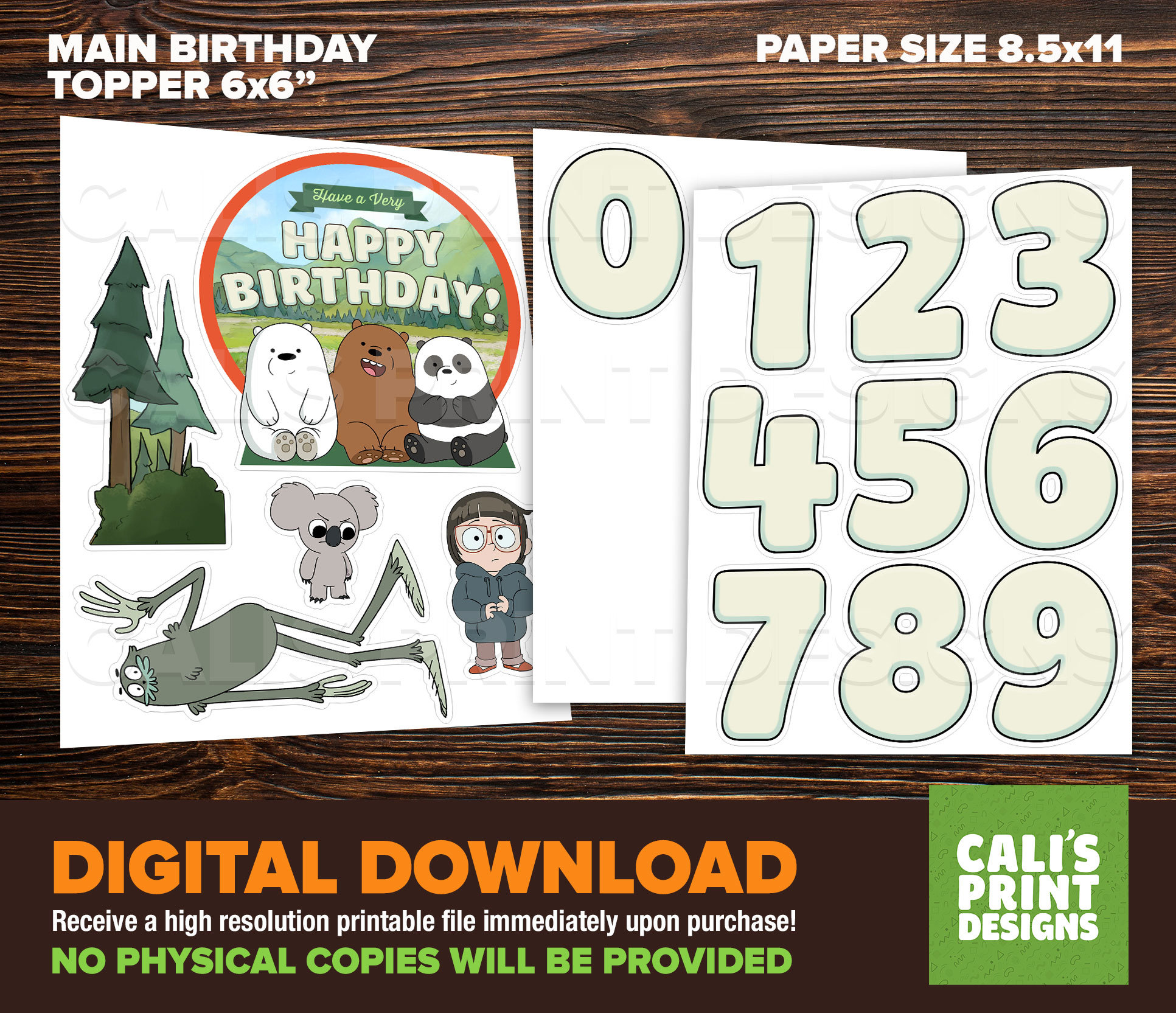 Printable We Bare Bears Happy Birthday Cake Toppers Instant - Etsy Canada
