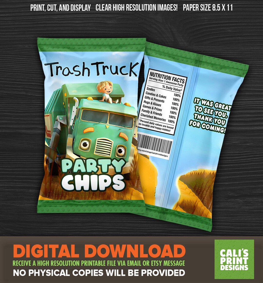 Printable Trashed Truck Chip Bag Label Trash Truck Label Trash Truck ...