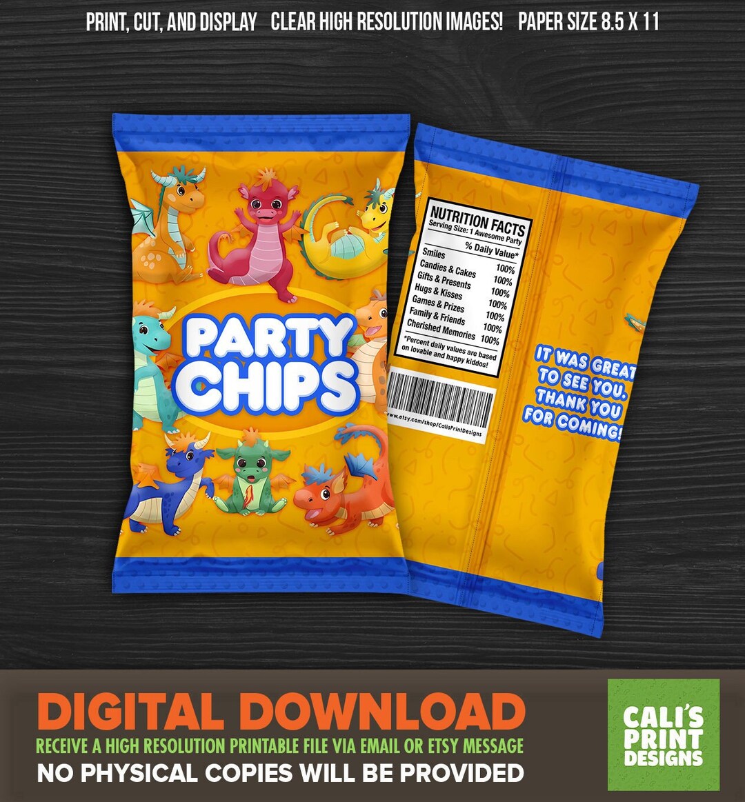 Printable Cute Dragons Chip Bag Labels - Baby Dragons Birthday ...