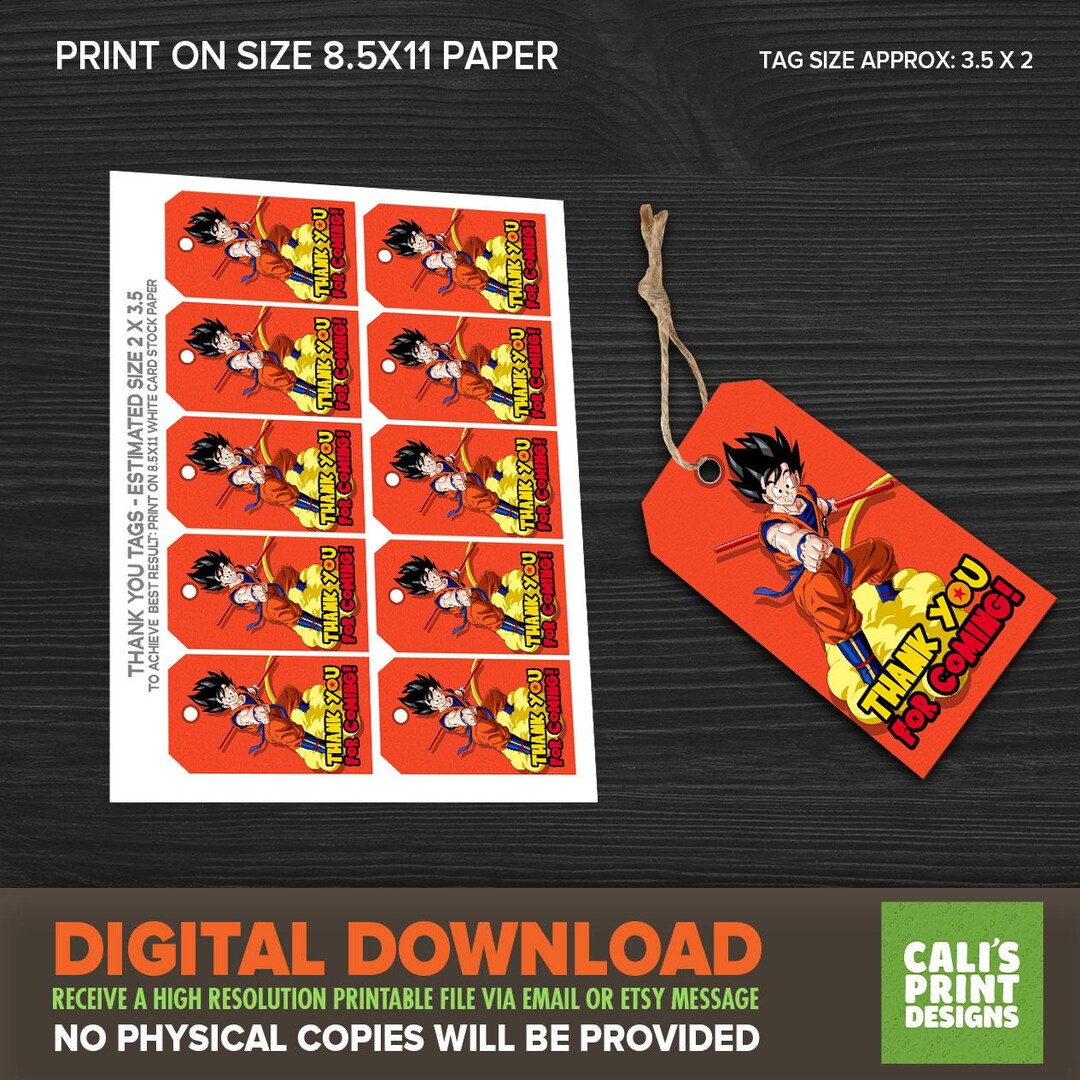 Printable Dinoball Z Thank You Tags - Dragon Ball Birthday - Dragon ...