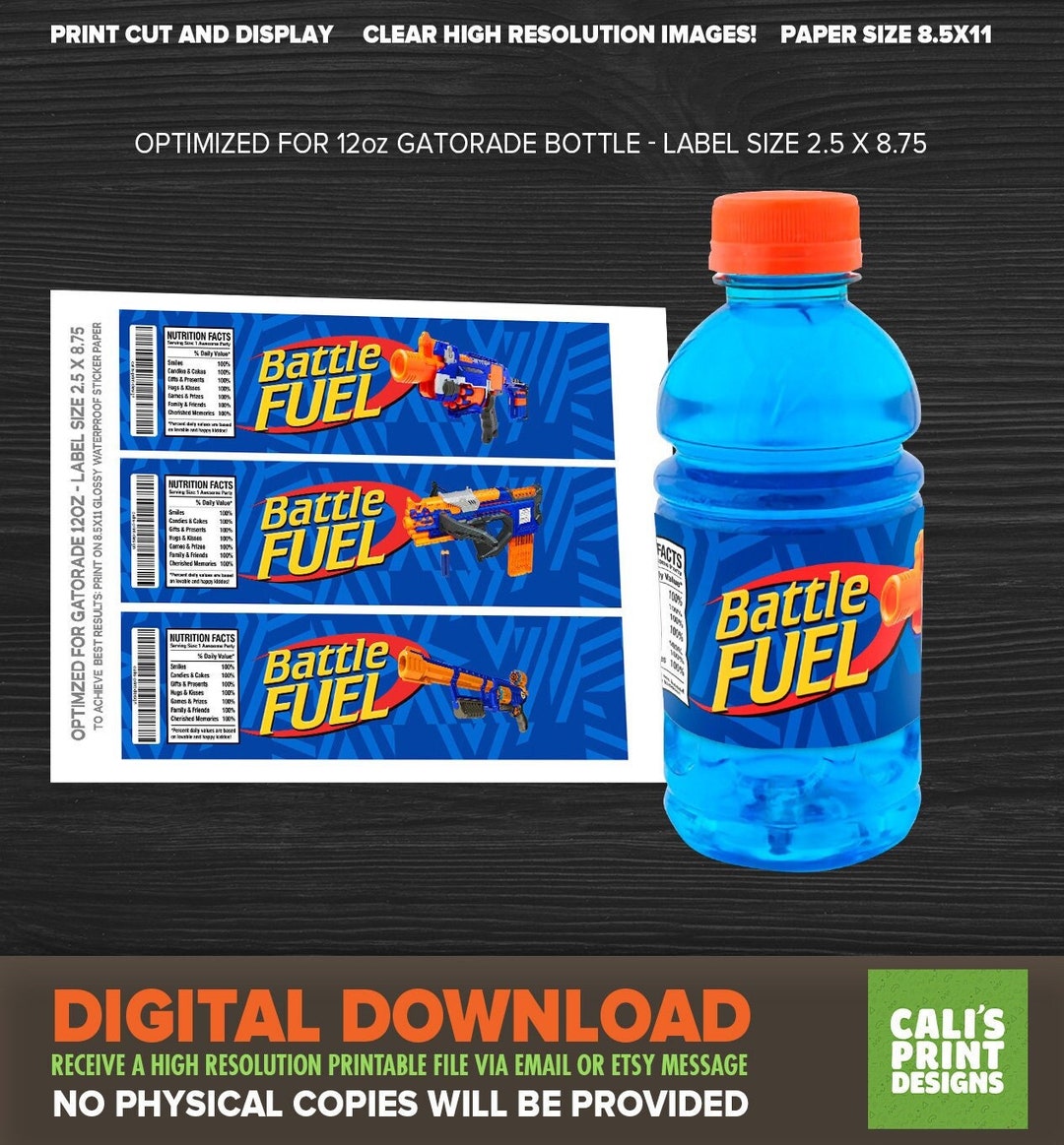 Printable Dart Wars Gatorade Bottle Label 12oz - Dart Gun Party Kit ...