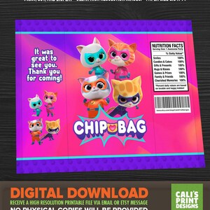 Printable Super Cat Chip Bag Labels - Super Kitties Birthday - Super ...