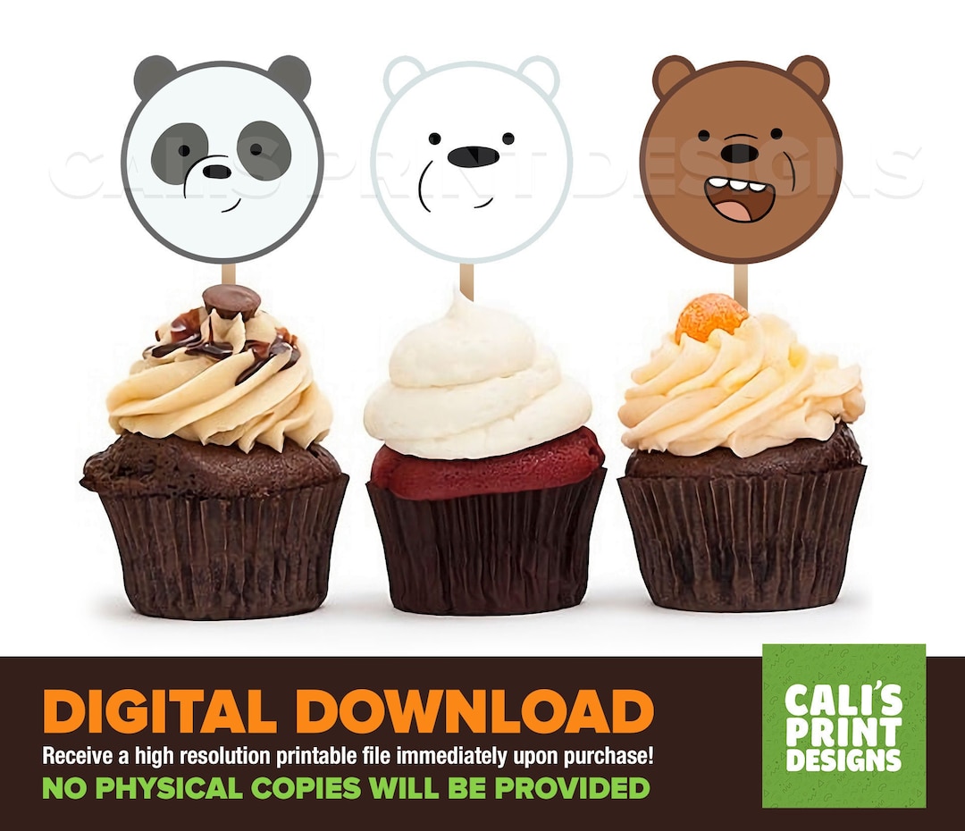 Printable We Bare Bears Happy Birthday Cupcake Toppers - Instant ...