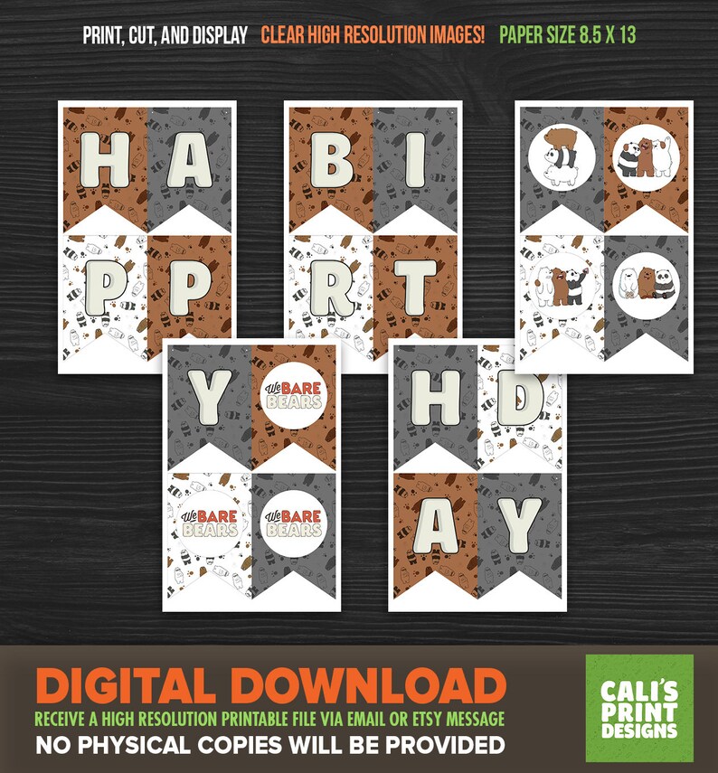 Printable We Bare Bears Happy Birthday Banners Buntings We - Etsy