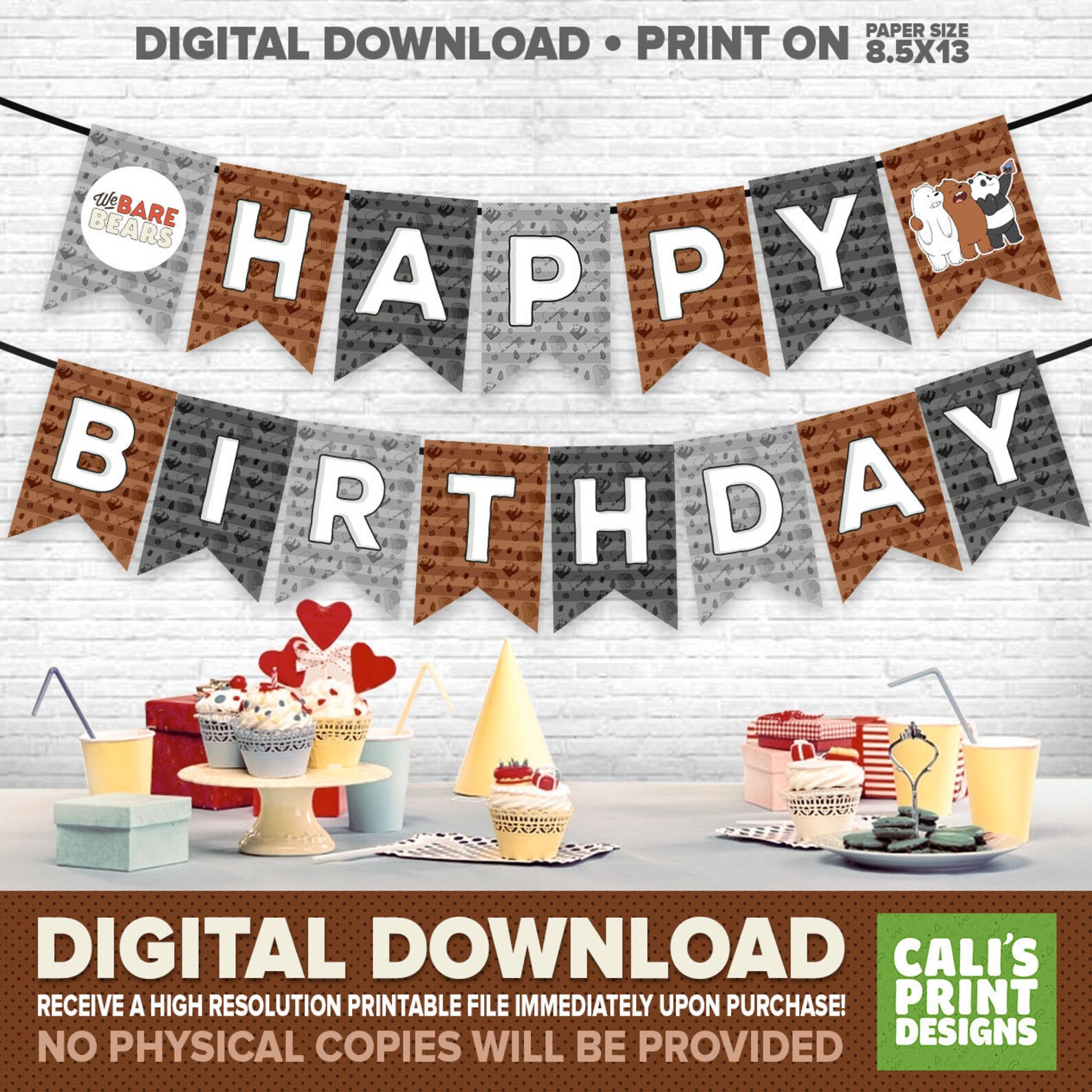 We Bare Bears Printable Happy Birthday Banners Buntings New | Etsy