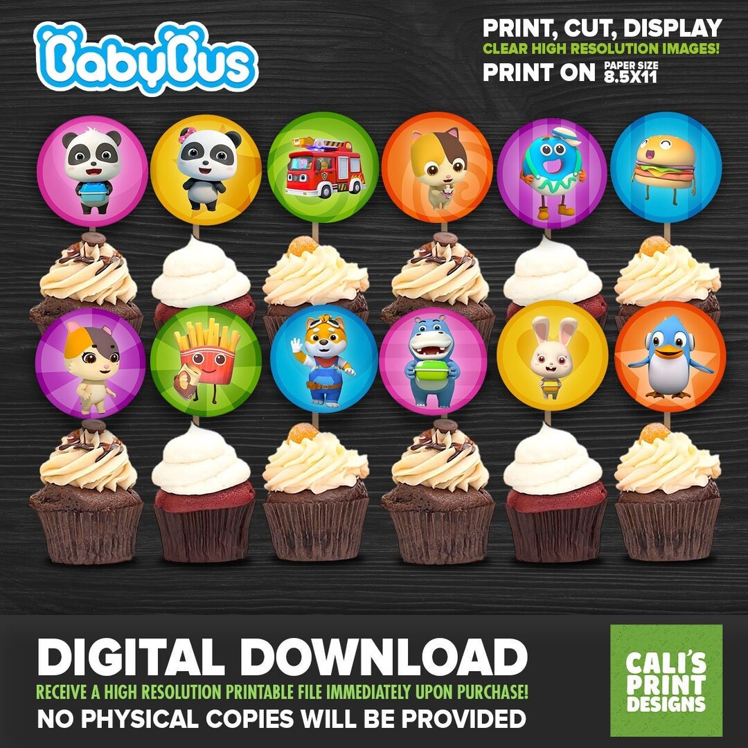 Printable Baby Bus Cupcake Toppers Party Decorations - Babybus Party ...