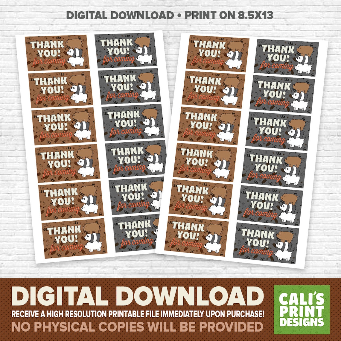 Printable We Bare Bears Happy Birthday Thank You Tag Banners - Etsy