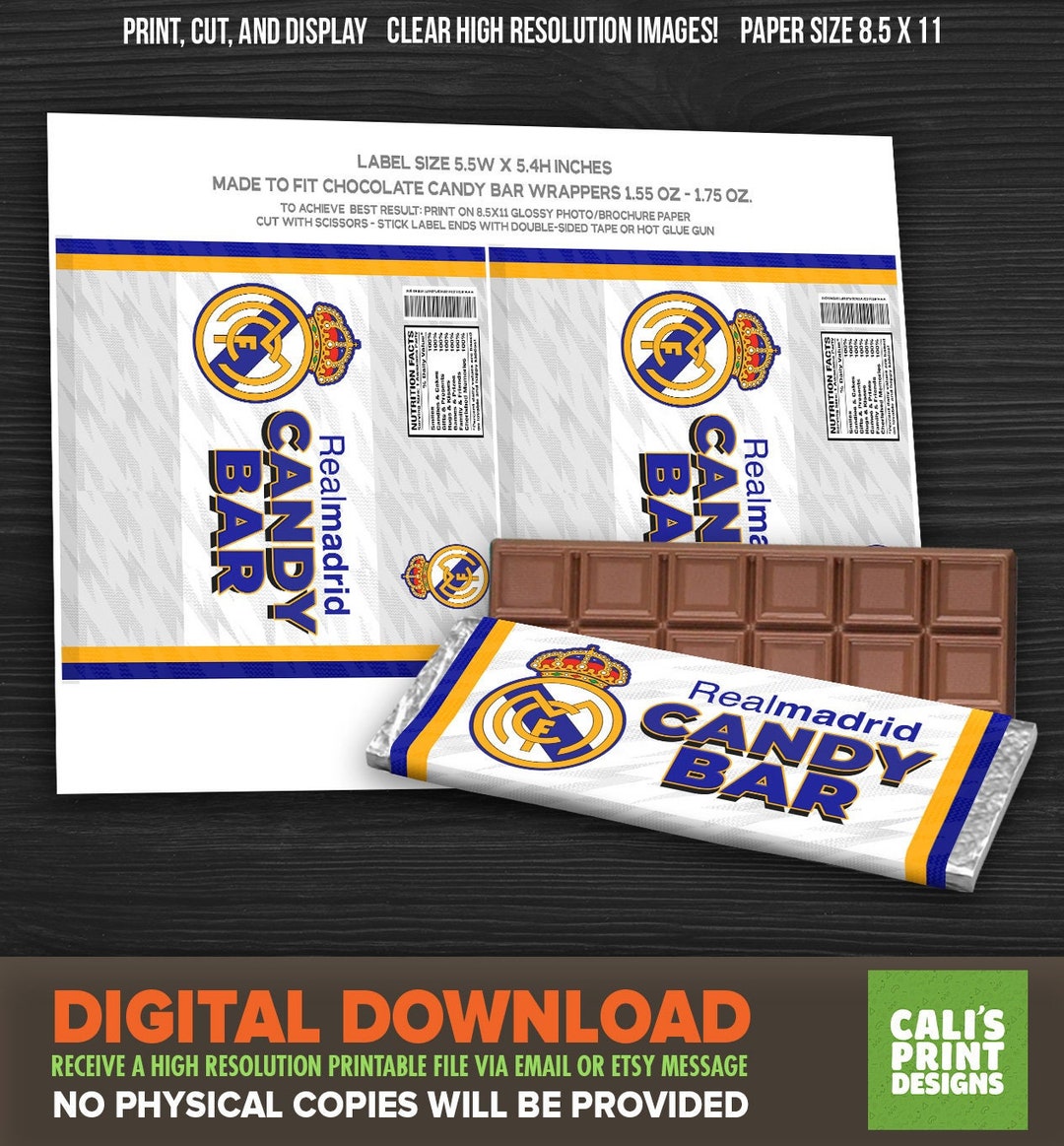 Real Madrid Chocolate Candy Bar Label - Real Madrid Party - FC Banderín ...
