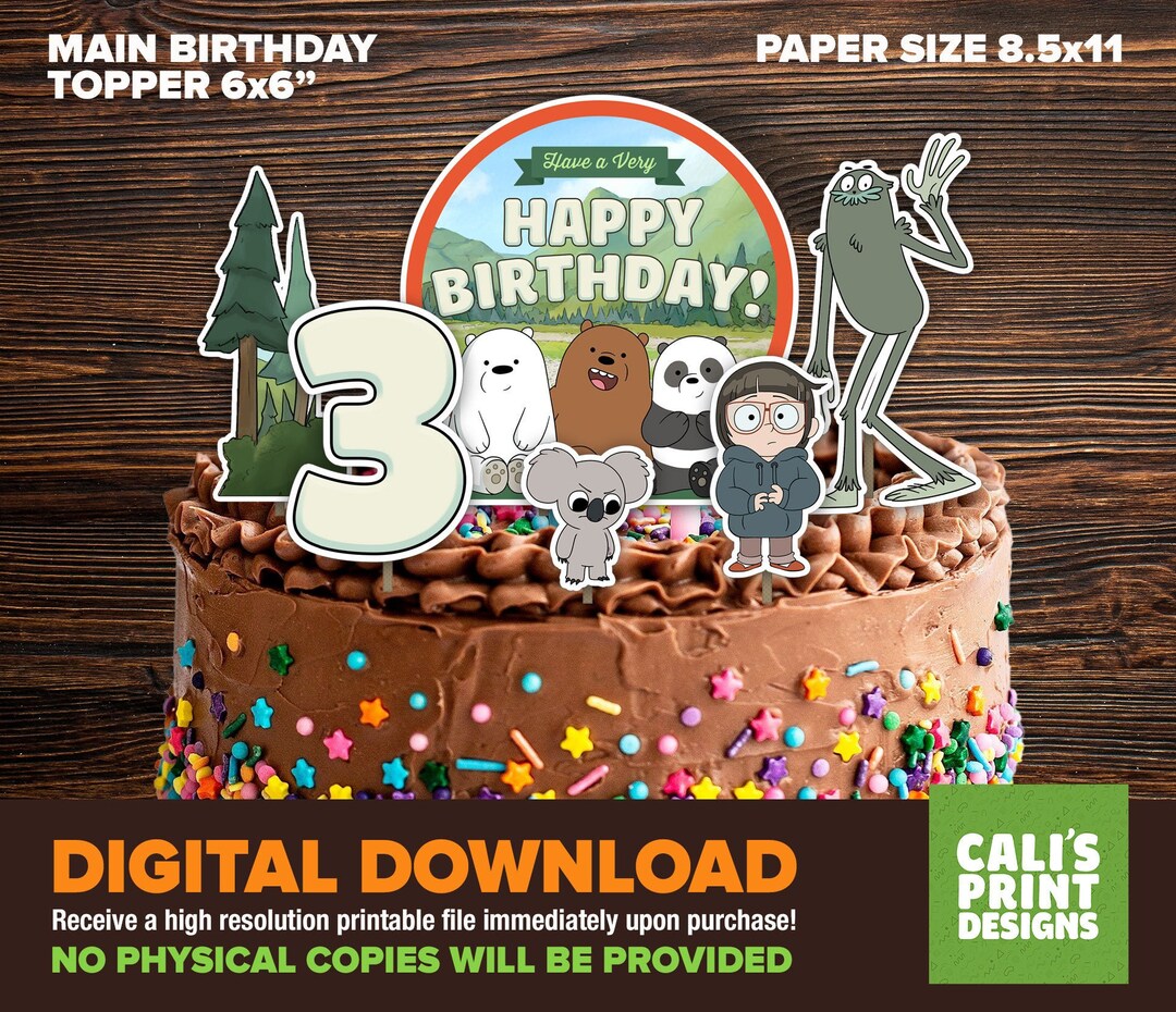 Printable We Bare Bears Happy Birthday Cake Toppers Instant Download - Etsy