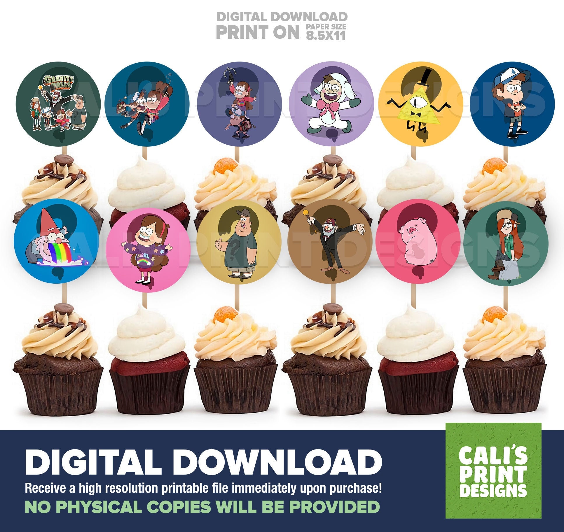 Printable Gravity Falls Birthday Cupcake Toppers Gravity | Etsy