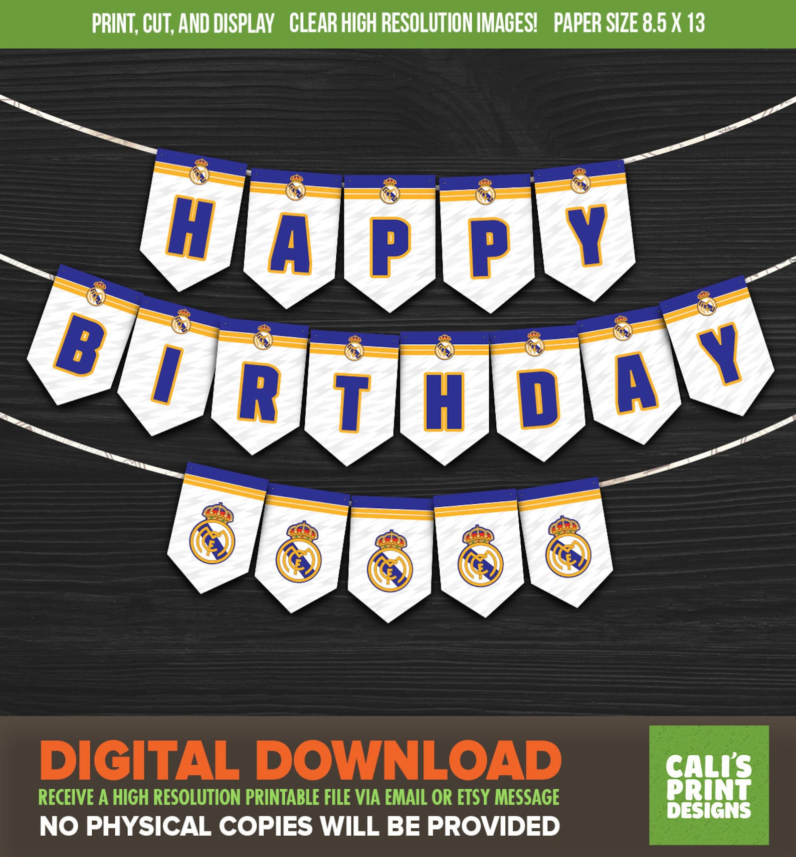 Real Madrid Birthday Banner Real Madrid Party FC Banderín Real Madrid ...