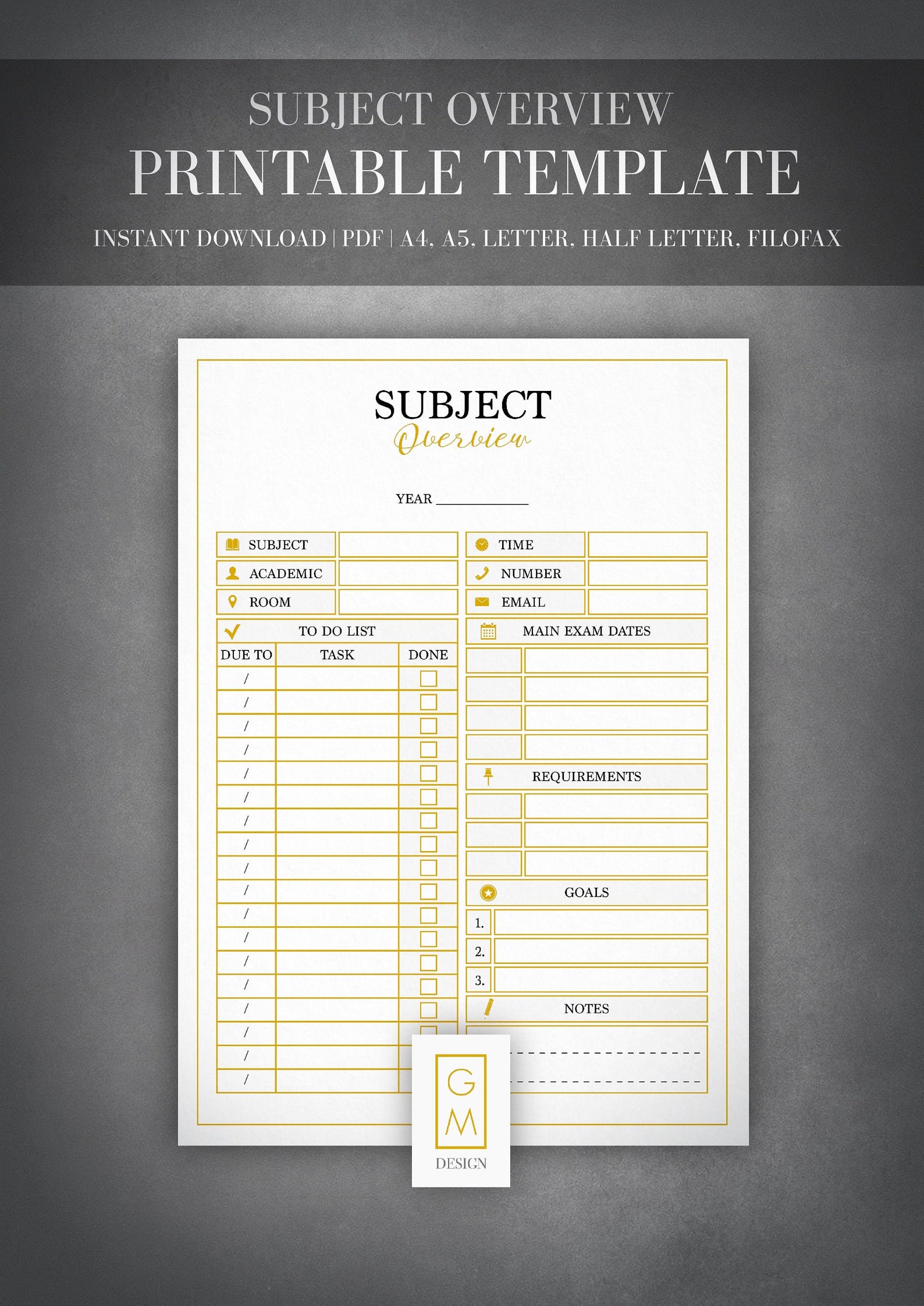 Subject Overview Template PDF File Instant Download | Etsy