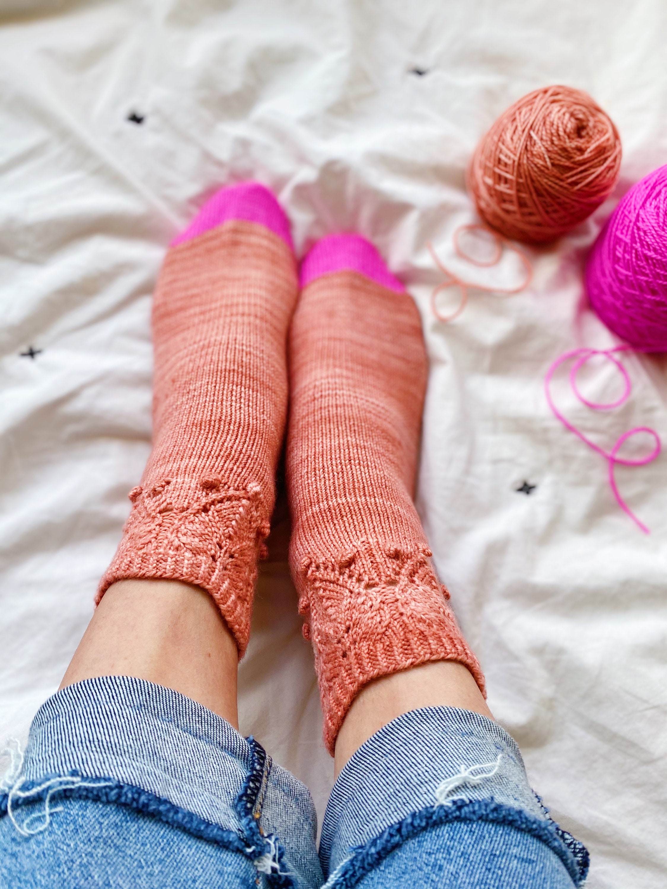 Easy Beginner Lace Sock Knitting Pattern Set the in Bloom | Etsy Canada