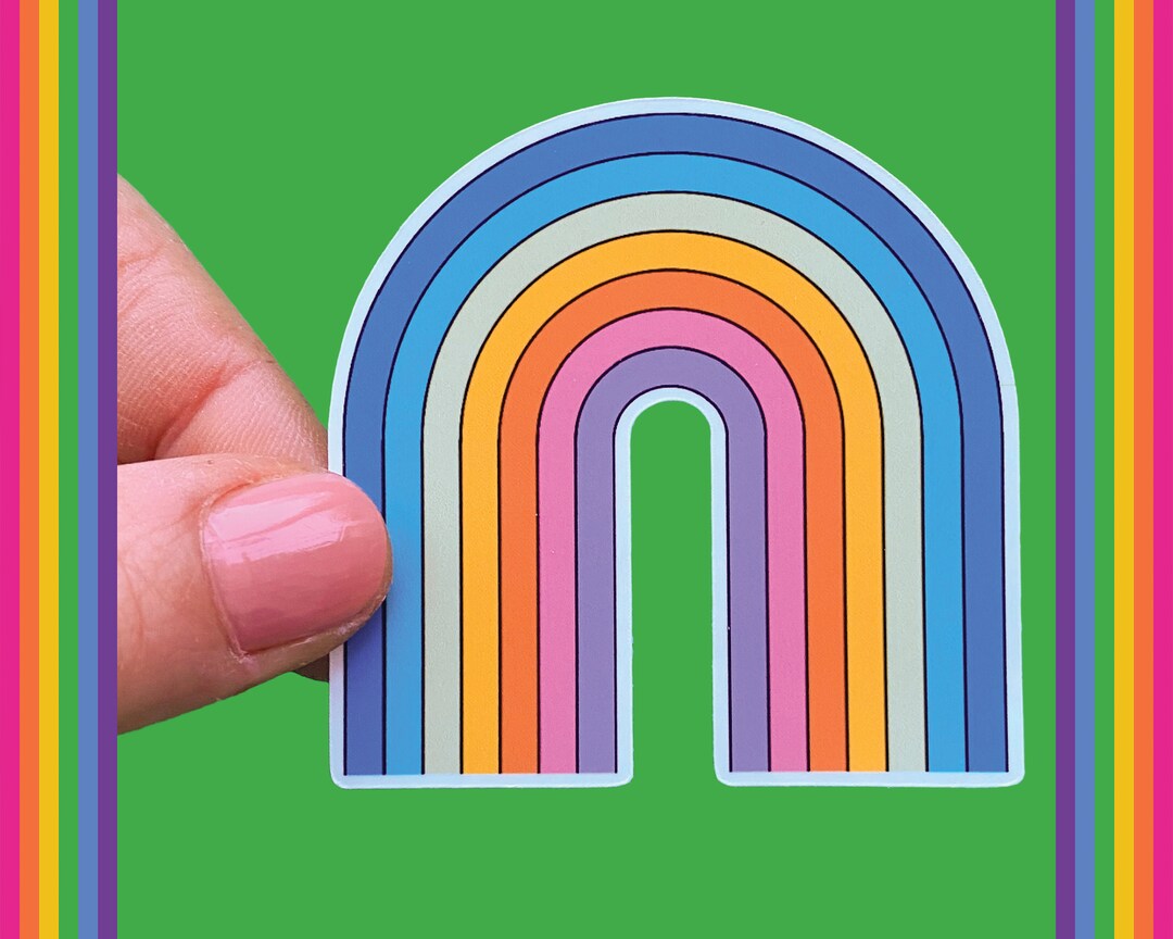 Groovy Retro Rainbow Illustration Sticker | Glossy Sticker Laptop ...