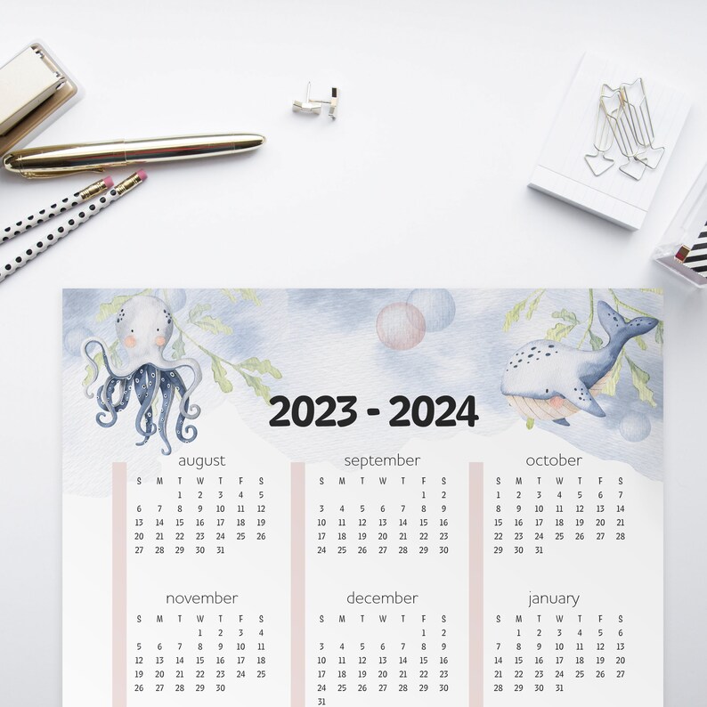 2023-2024 School Year Calendar, Digital Planner Page, Homeschool ...