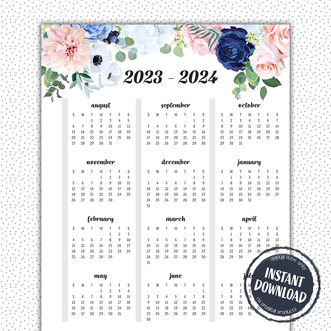 2023-2024 School Year Calendar, Digital Planner Page, Homeschool ...