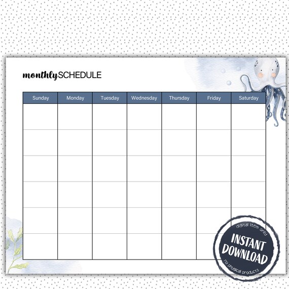 Blank Monthly Calendar Digital Planner Page Homeschool - Etsy