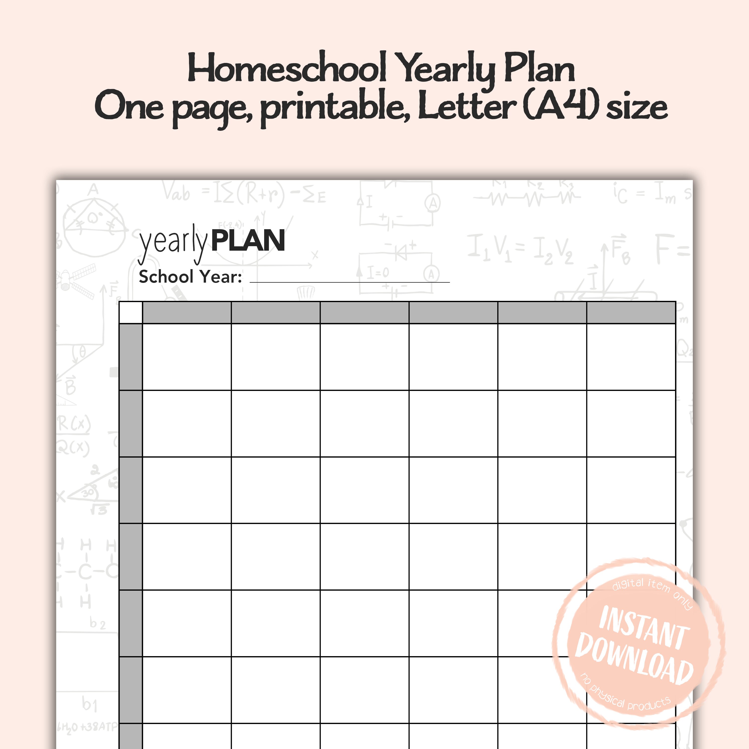 Homeschool Yearly Plan, Digital Planner Page, Homeschool, Instant ...