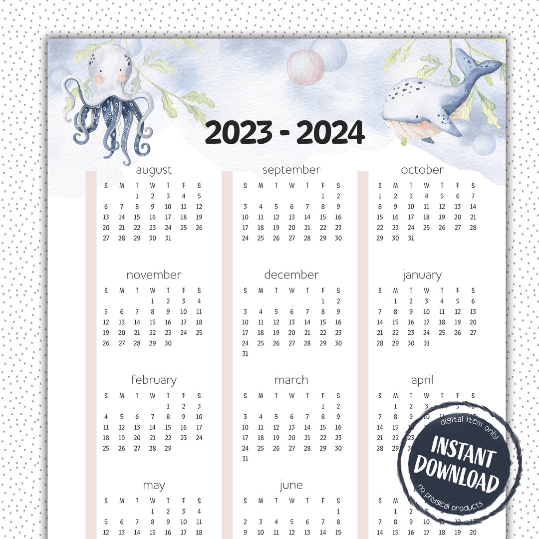 2023-2024 School Year Calendar, Digital Planner Page, Homeschool ...