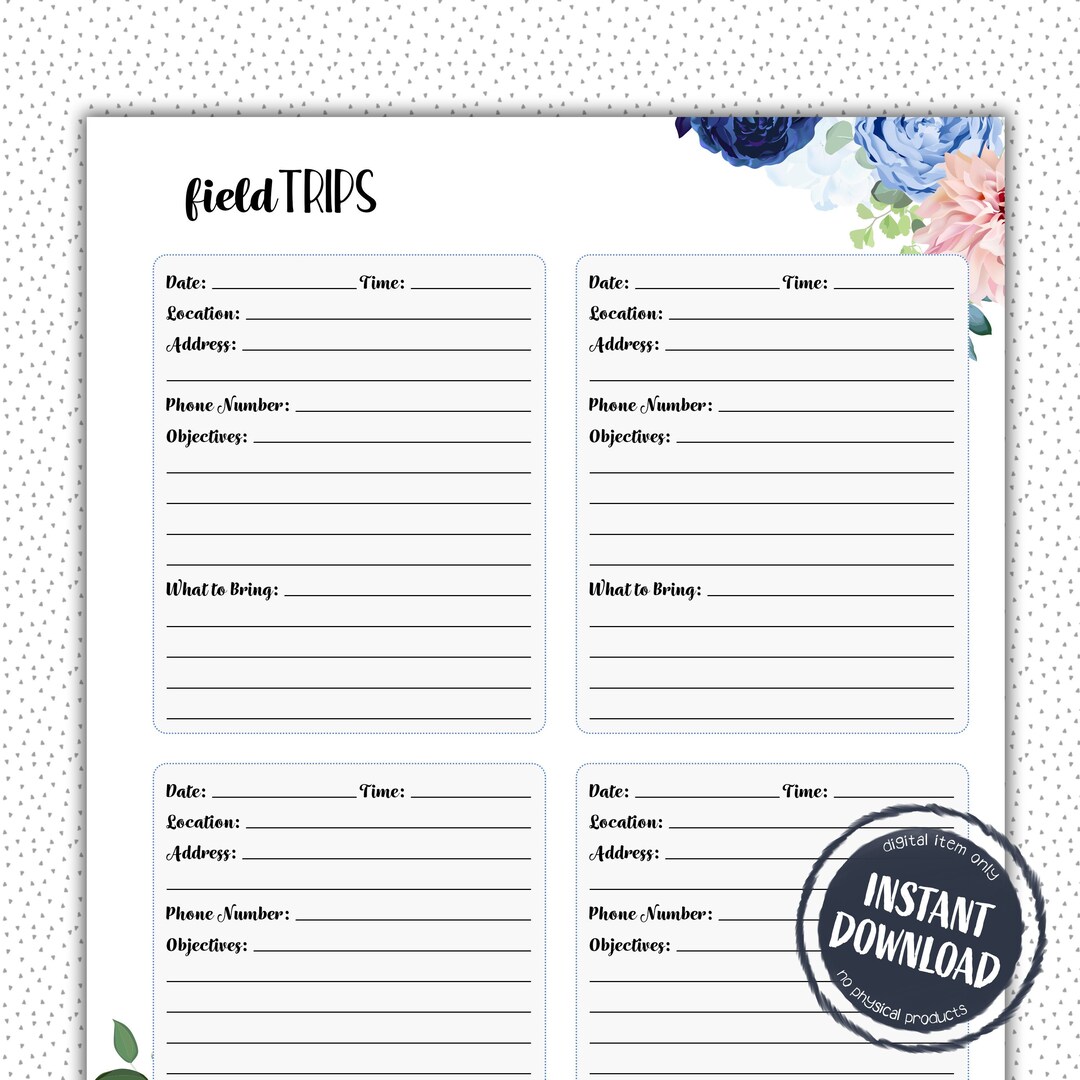 Homeschool Field Trip Planner and Tracker, Digital Planner Page ...