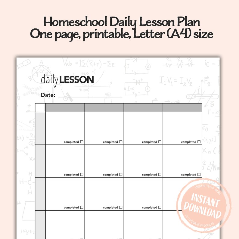 Homeschool Daily Lesson Planner, Digital Planner Page, Homeschool ...