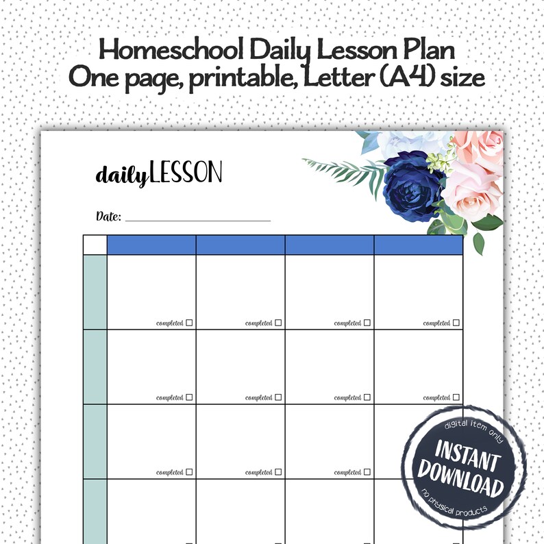 Homeschool Daily Lesson Planner, Digital Planner Page, Homeschool ...