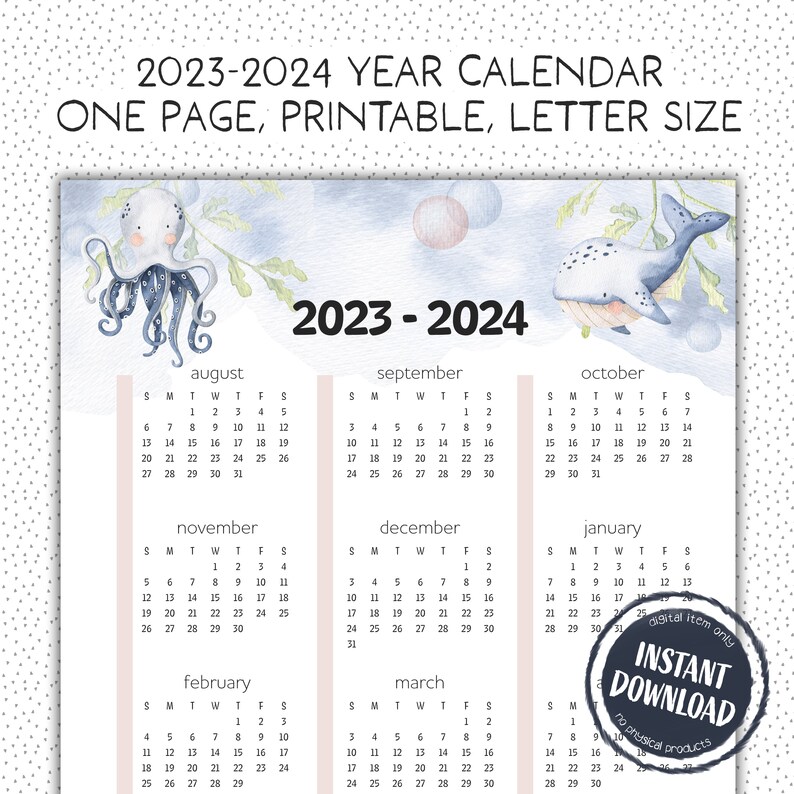 2023-2024 School Year Calendar, Digital Planner Page, Homeschool ...