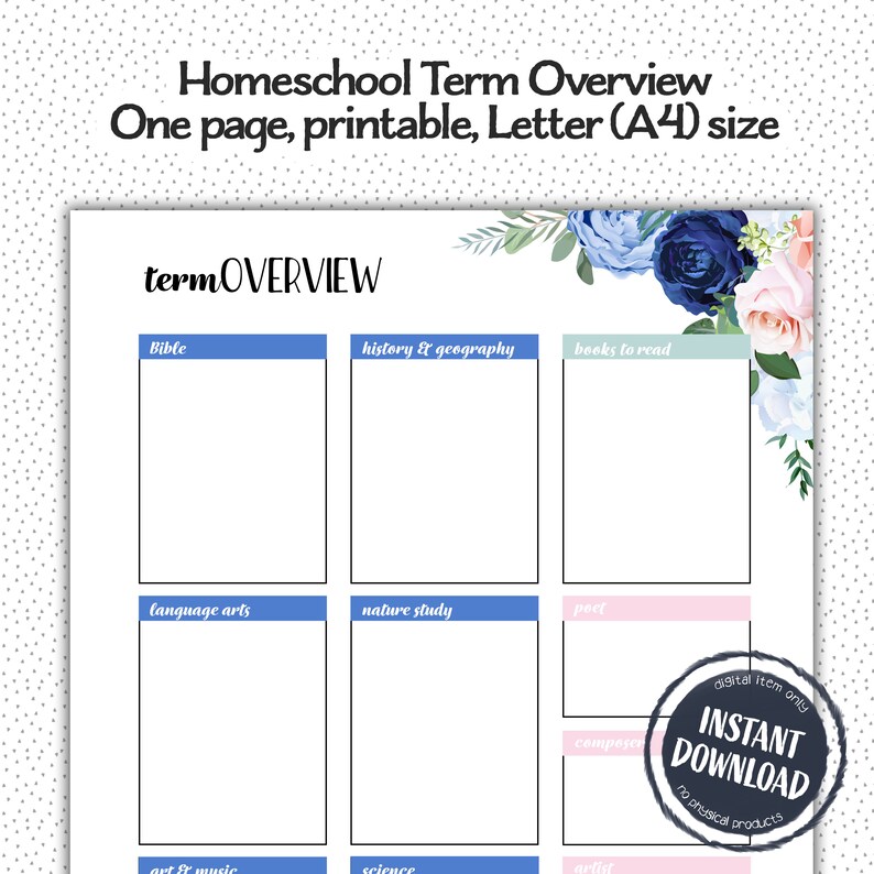 Homeschool Term Overview, Digital Planner Page, Homeschool, Instant ...