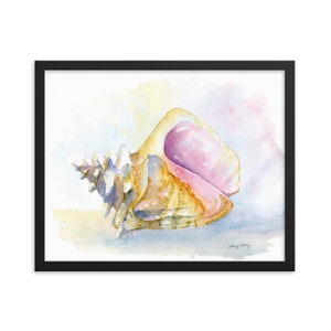 Conch Shell Print, Watercolor Shell Painting, Colorful Seashell Wall ...