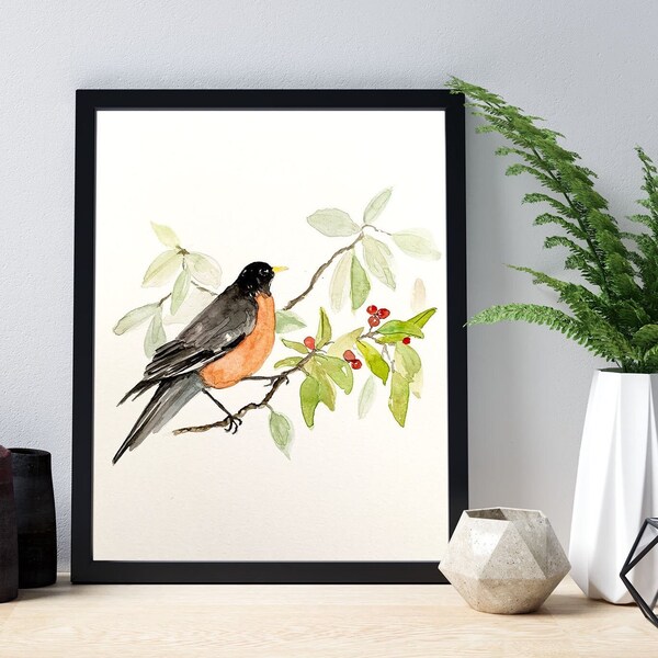 Framed Robin Bird Print - Etsy