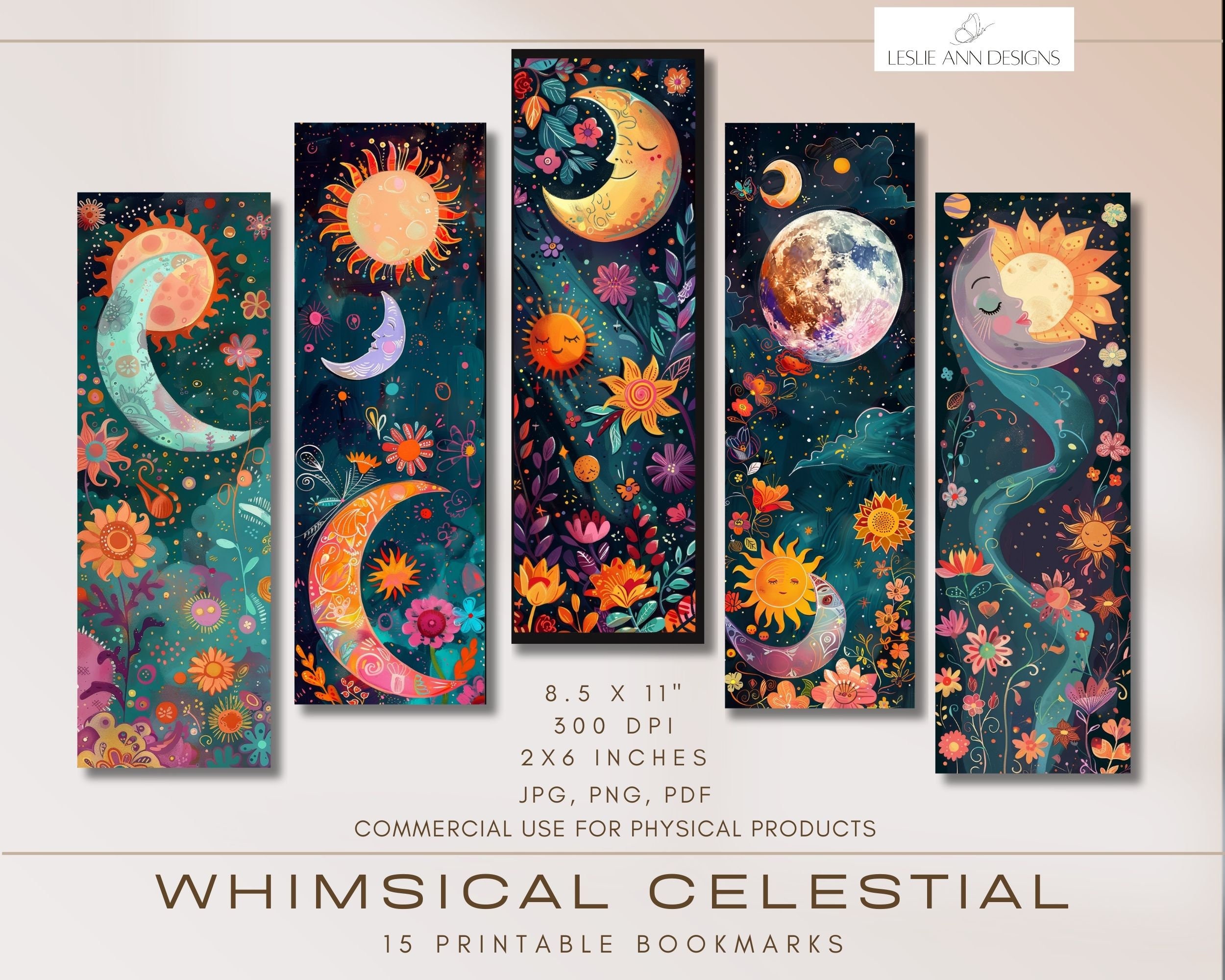 Cute Whimsical Celestial Printable Bookmarks, 15 Quirky, Cute Bookmark ...