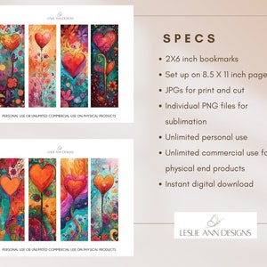 Cute Whimsical Heart Printable Bookmarks, 8 Quirky, Cute Bookmarks ...