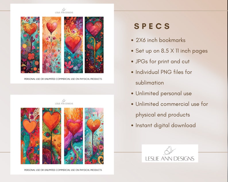 Cute Whimsical Heart Printable Bookmarks, 8 Quirky, Cute Bookmarks ...