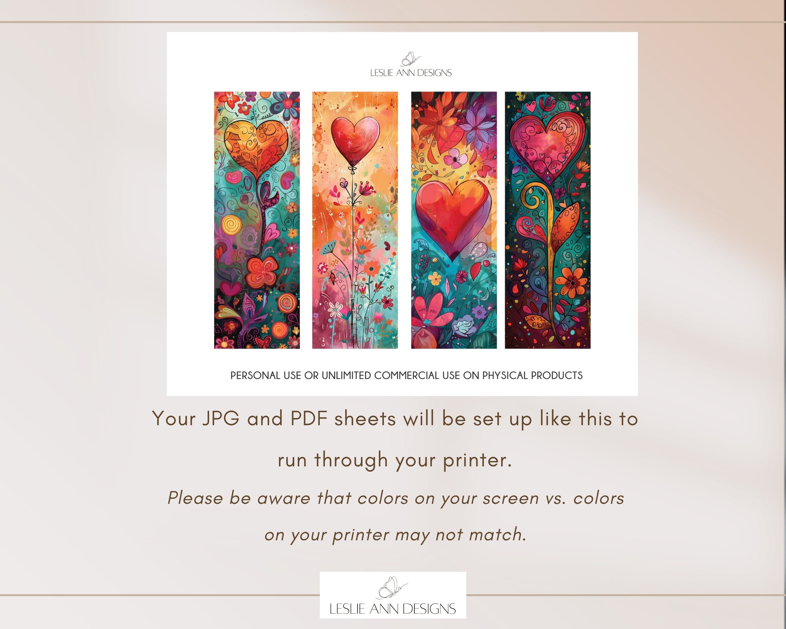 Cute Whimsical Heart Printable Bookmarks, 8 Quirky, Cute Bookmarks PNG ...