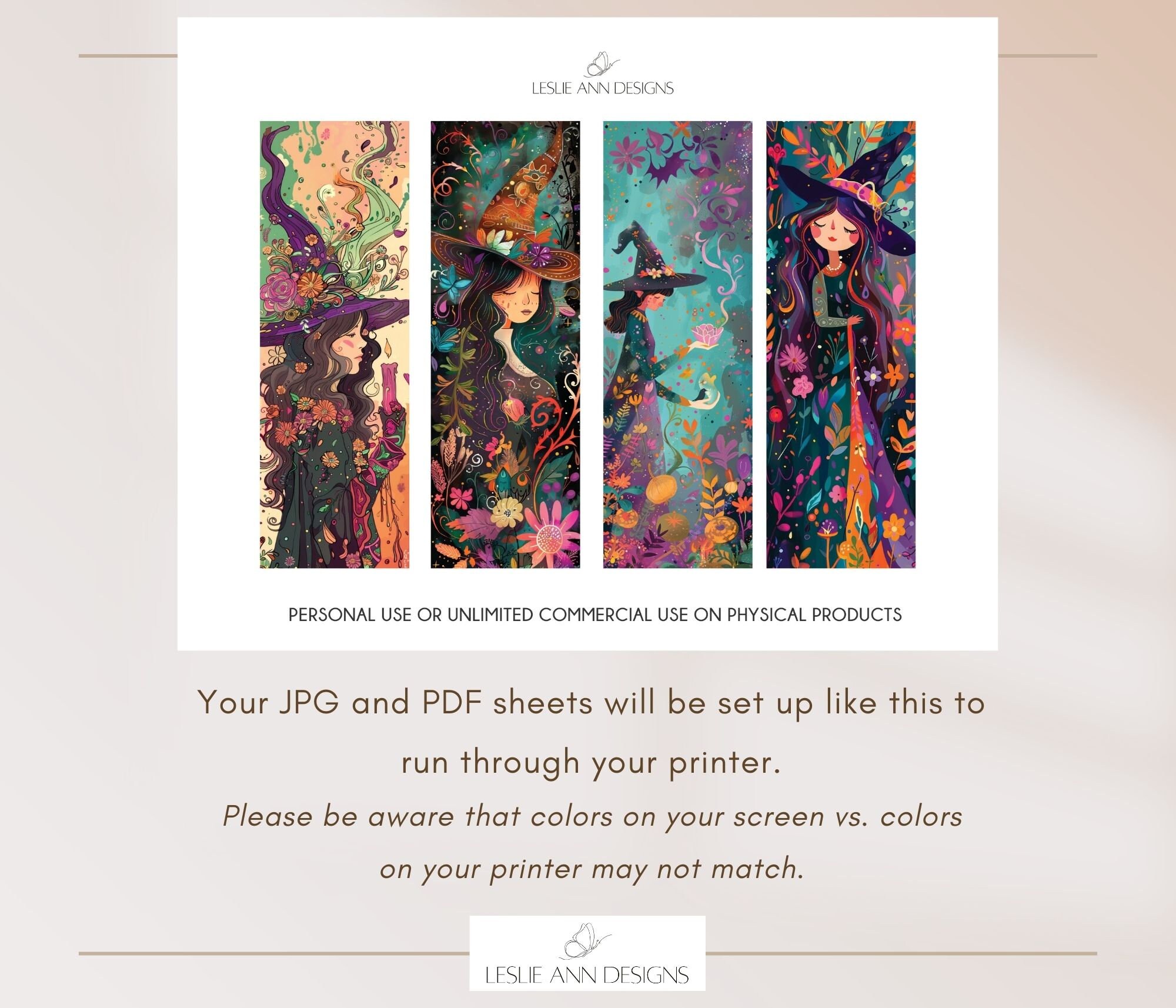 Cute Whimsical Witches Printable Bookmarks, 8 Quirky, Cute Bookmarks ...