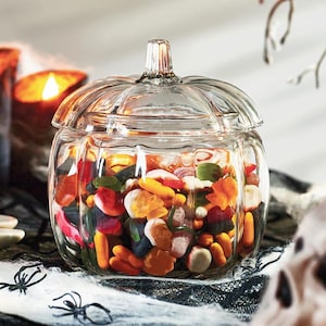 Halloween Spooky Pumpkin Shape Glass Sweet Cookie Jar Decoration ...