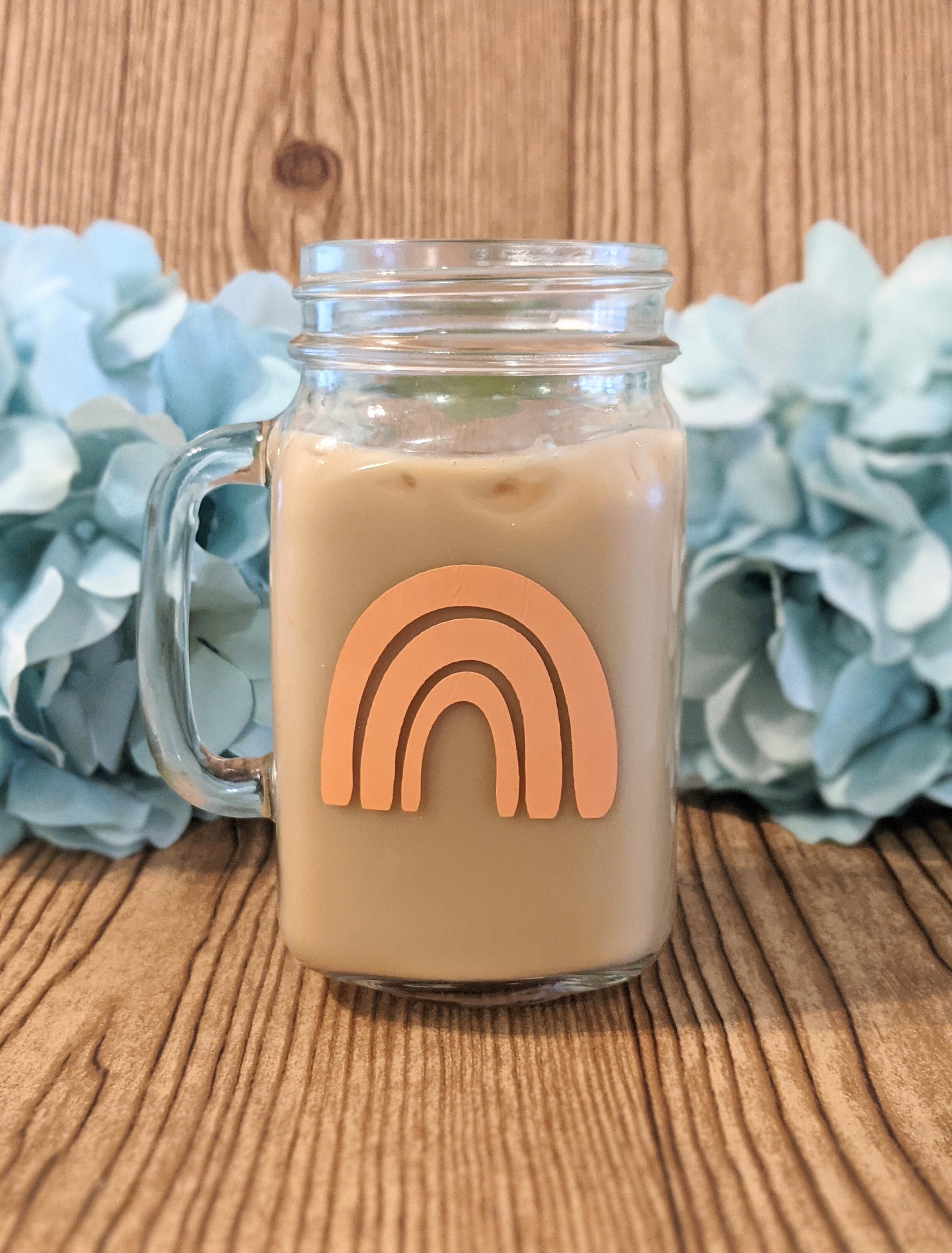 Mugs Aesthetic Neutral White Boho Rainbow Mason Jar Cup Iced coffee cup Drinkware etna.com.pe