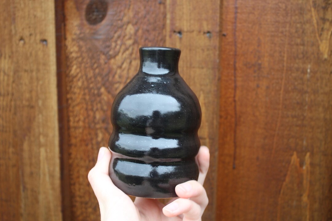 Black Curvy Ceramic Bud Vase, Wheel Thrown - Etsy