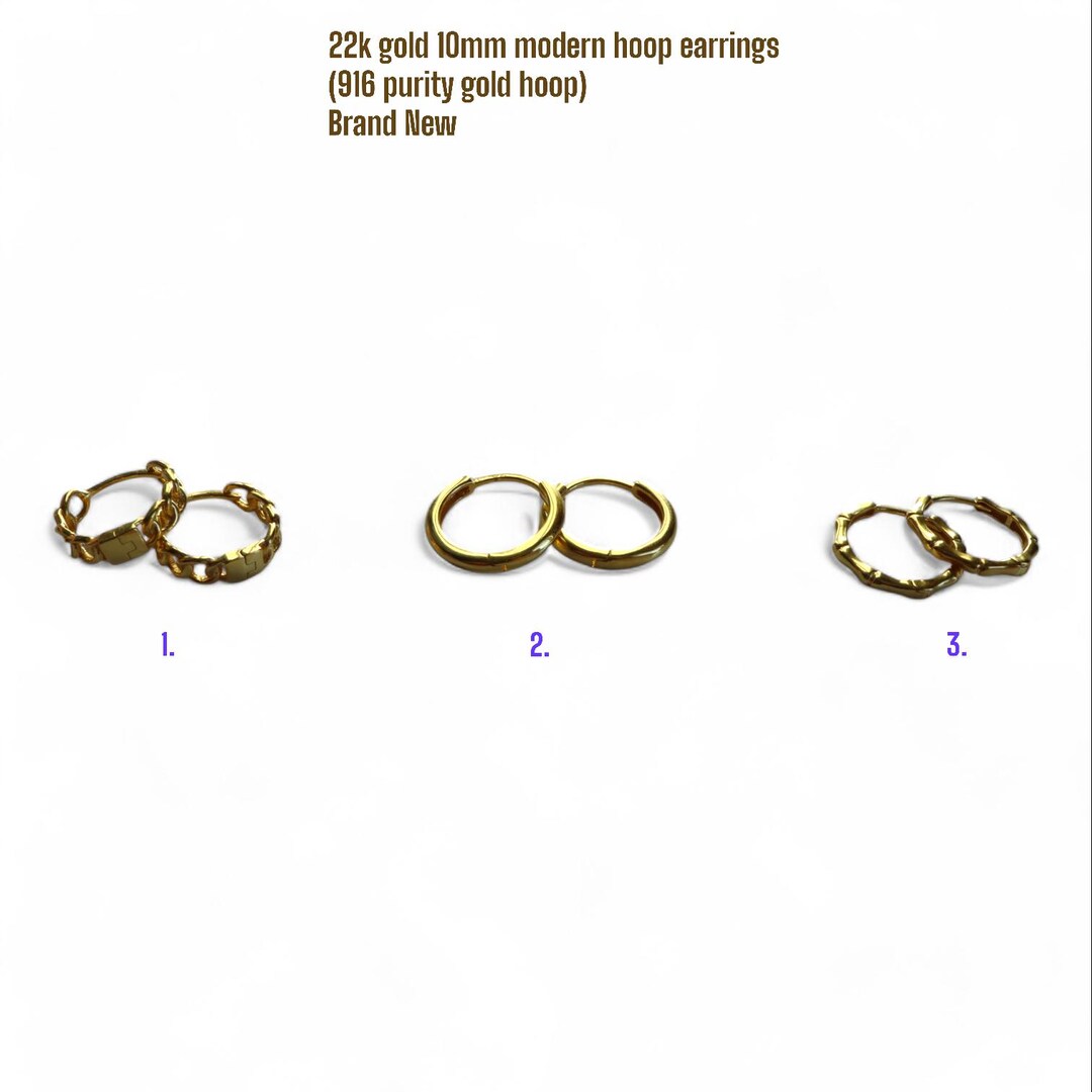 22k Gold Hoop Earrings - 916 Pure Gold (size 10 Mm) 916 Gold Hoop/ Pure ...