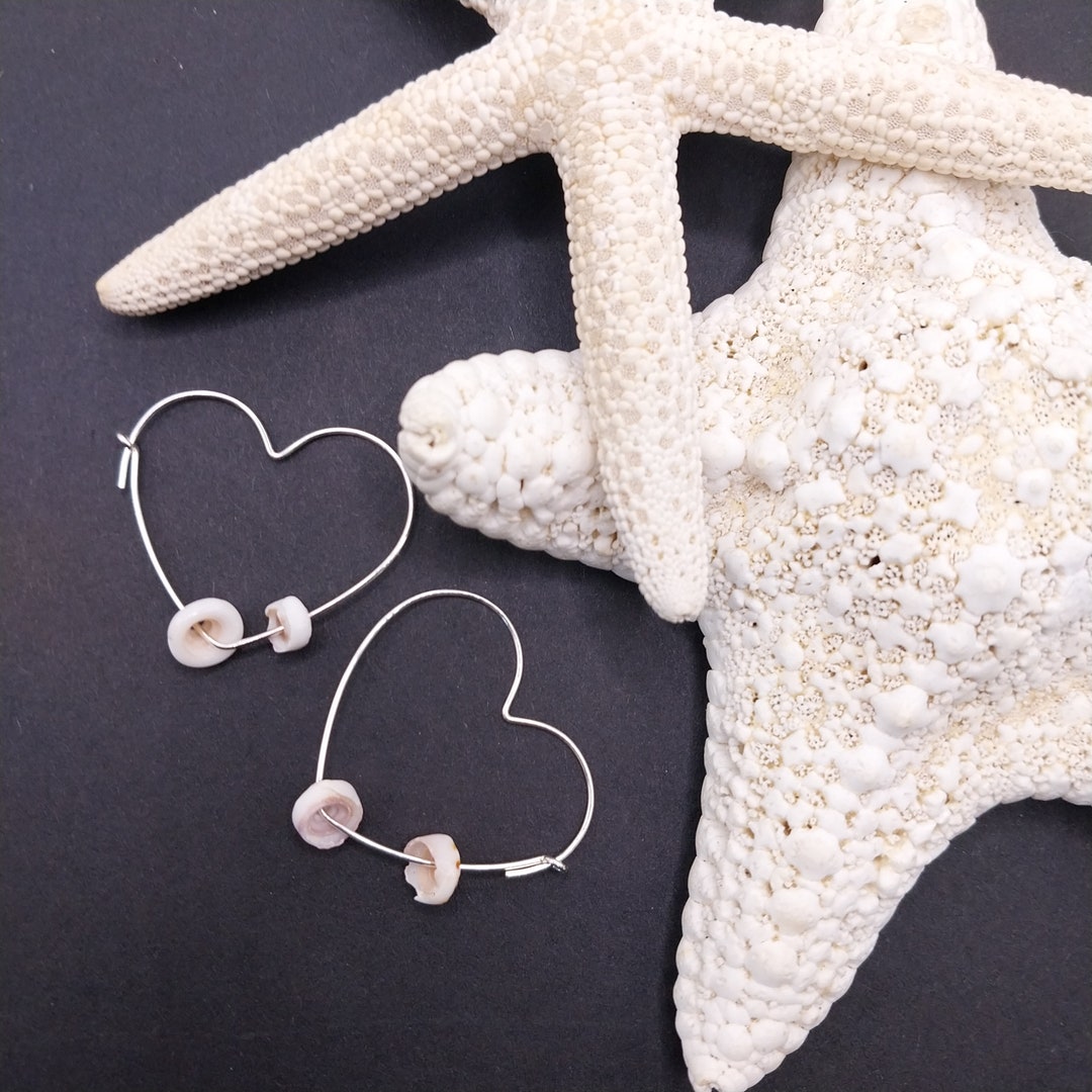 Sterling Silver Heart Ear Wire With Handpicked Puka Shells, Puka Shell ...