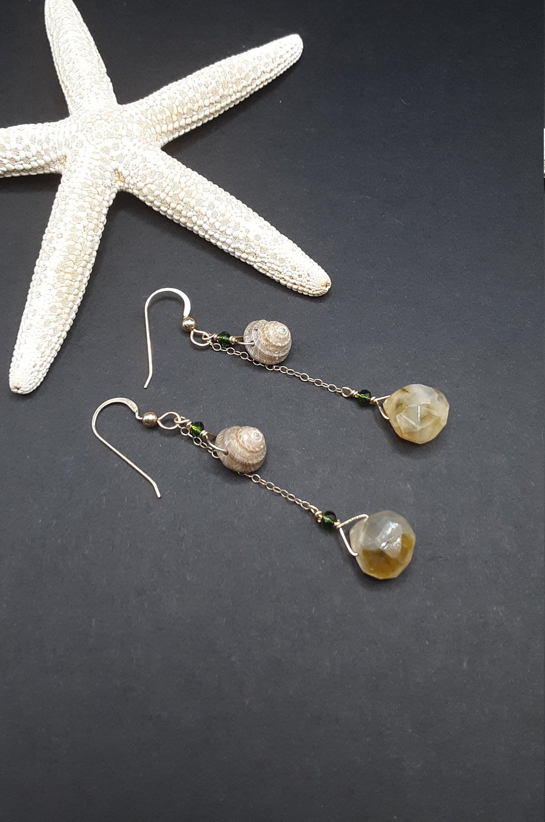 Shell and Quartz Dangle Earrings Gold Earrings With Shells - Etsy