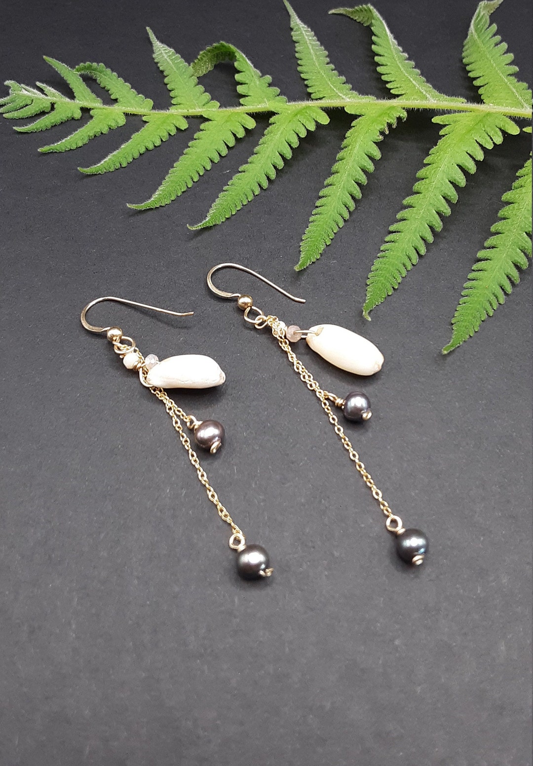 Gold Dangle Shell and Freshwater Pearl Earrings - Etsy