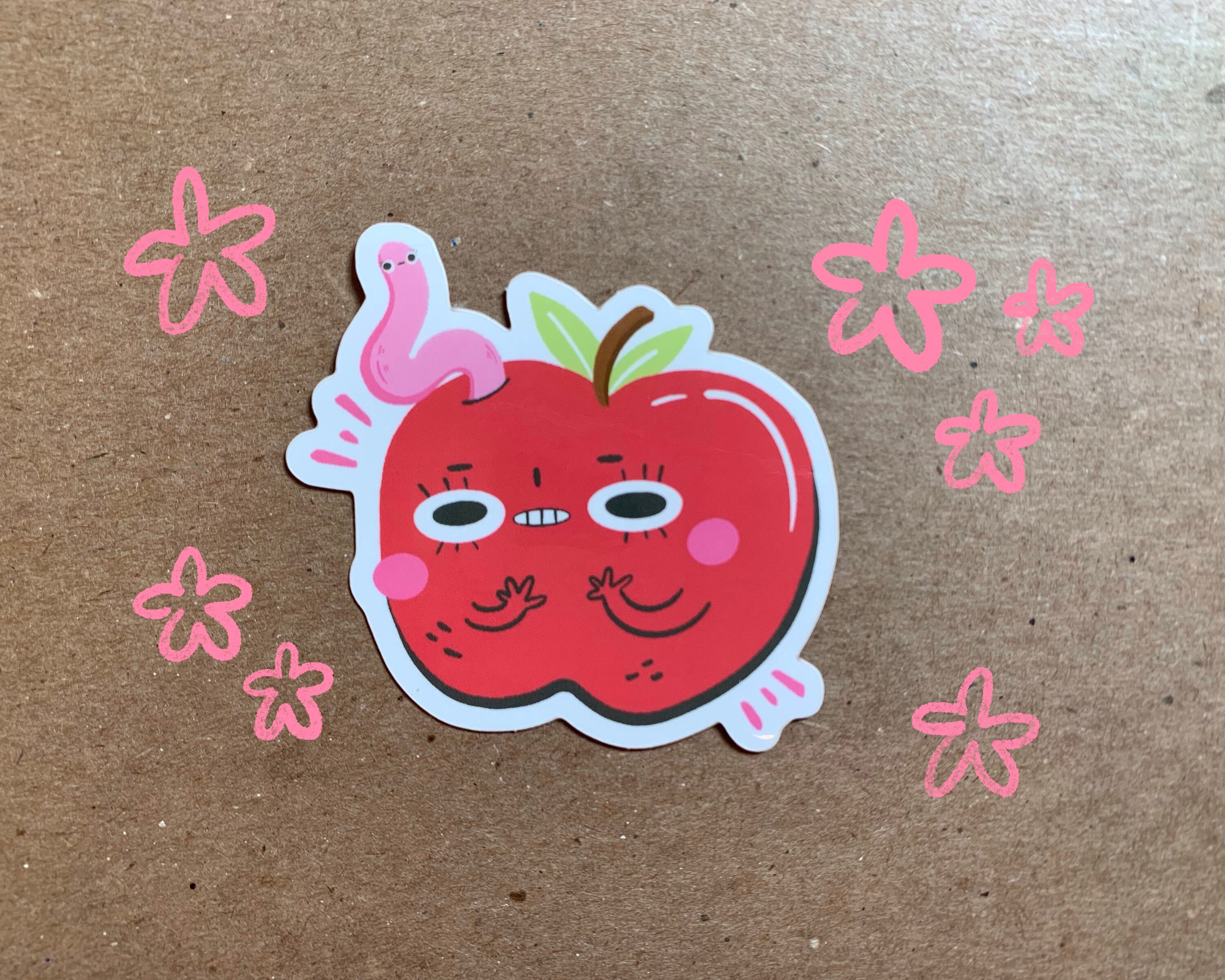 Bad Apple Sticker // Cute Worm Apple Friends Water Bottle | Etsy